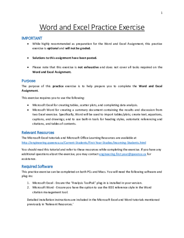 (PDF) Word and Excel Practice Exercise IMPORTANT