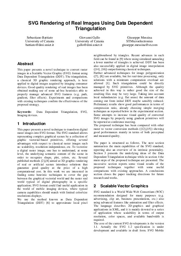 (PDF) SVG rendering of real images using data dependent triangulation