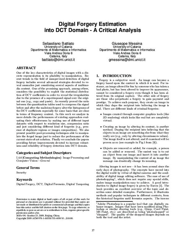(PDF) Digital forgery estimation into dct domain: a critical analysis
