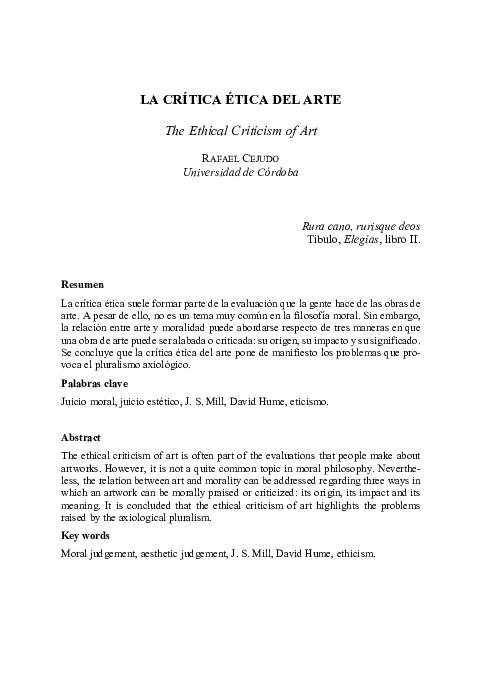 (PDF) LA CRÍTICA ÉTICA DEL ARTE The Ethical Criticism of Art