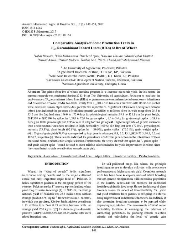 (PDF) Comparative Analysis of Some Production Traits in F Recombinant Inbred Lines (RILs) of ...