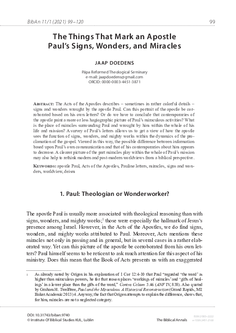 (PDF) The Things That Mark an Apostle: Paul's Signs, Wonders, and Miracles
