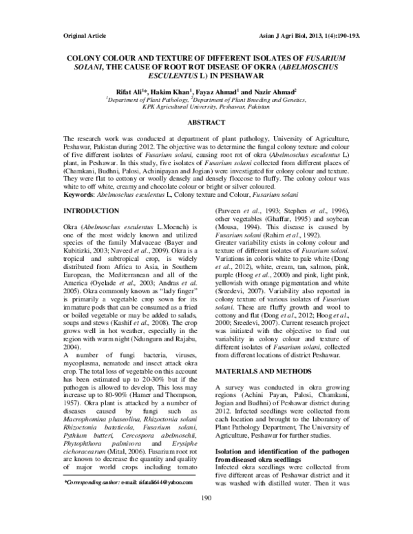 (PDF) COLONY COLOUR AND TEXTURE OF DIFFERENT ISOLATES OF FUSARIUM ...
