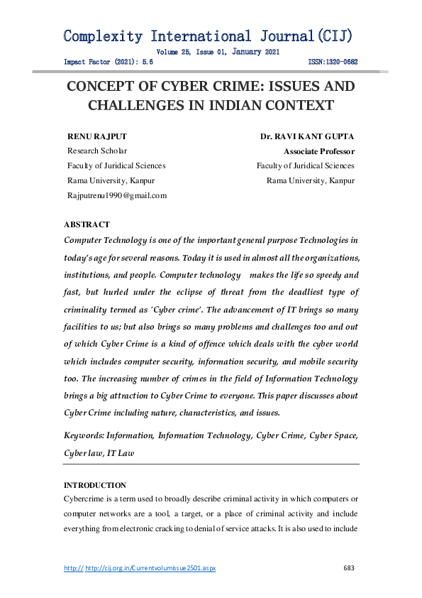 (PDF) CONCEPT OF CYBER CRIME: ISSUES AND CHALLENGES IN INDIAN CONTEXT