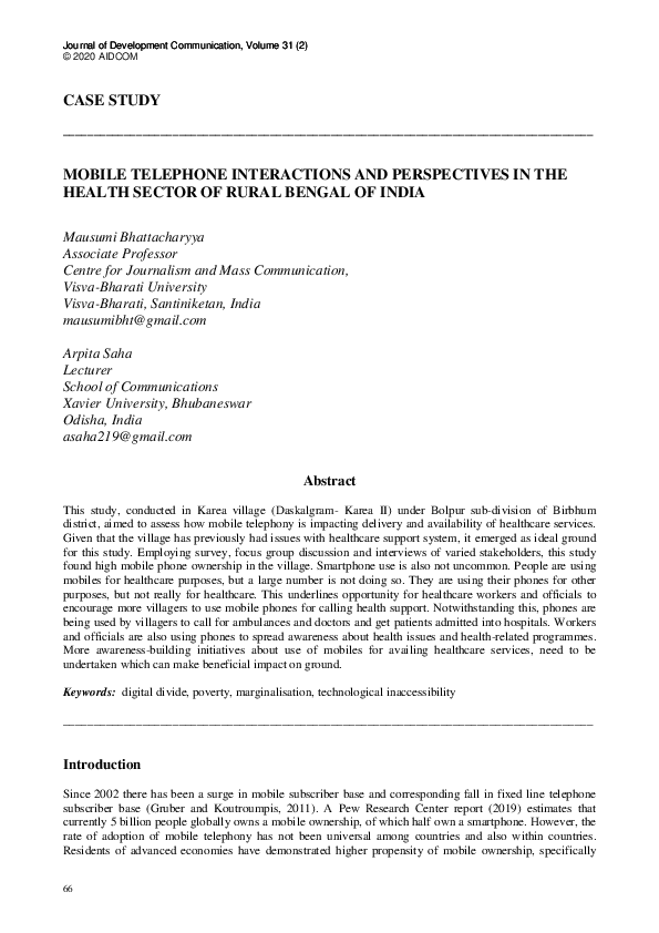 (PDF) Mobile Phone Usage for Healthcare in Rural Bengal, India