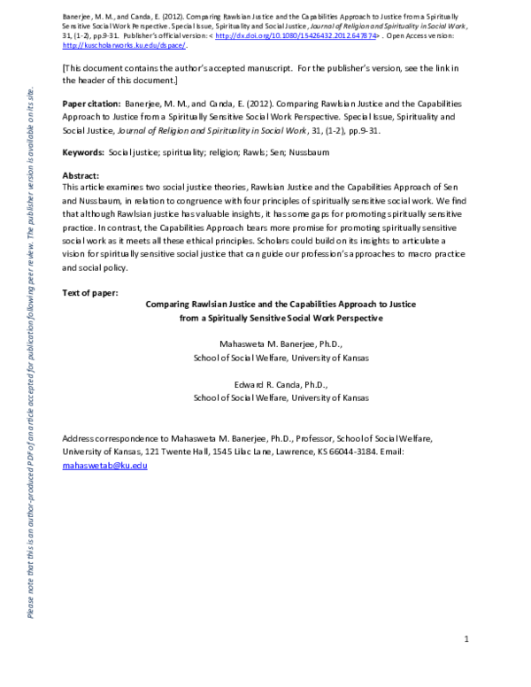 (PDF) Comparing Rawlsian Justice and the Capabilities Approach