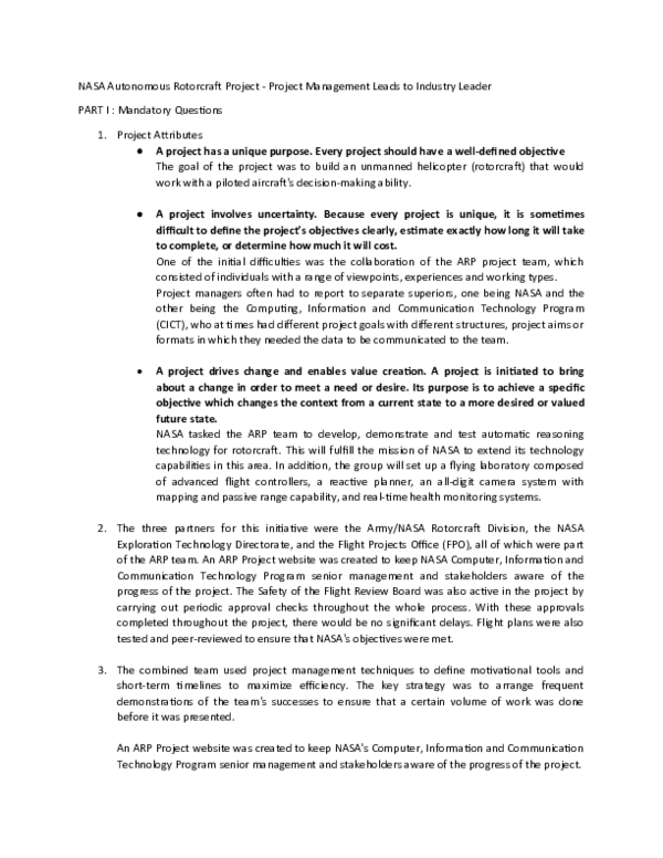 (DOC) NASA Autonomous Rotorcraft Project -Project Management Leads to ...