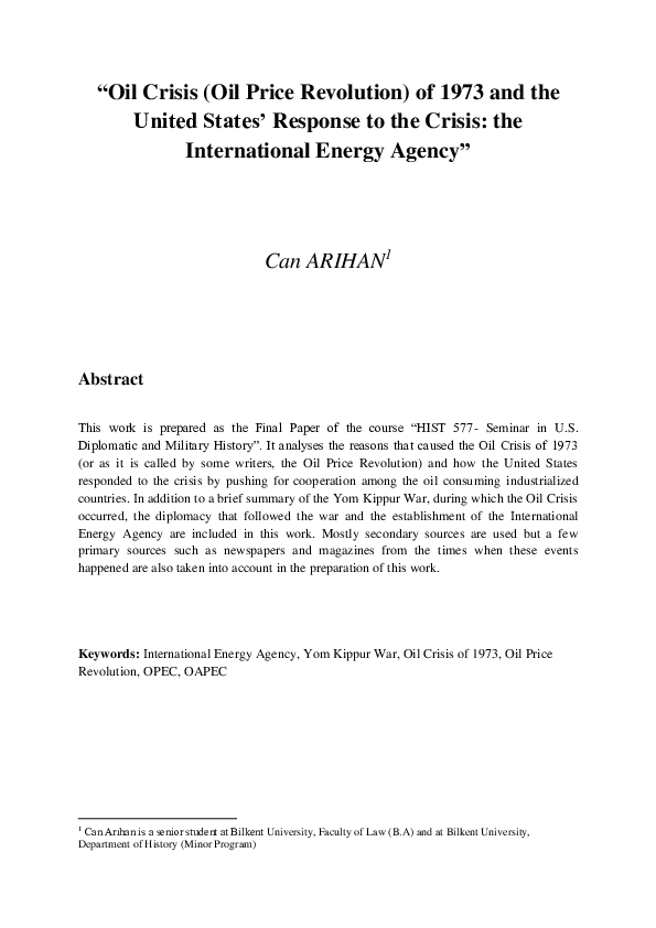 (PDF) "Oil Crisis (Oil Price Revolution) of 1973 and the United States ...