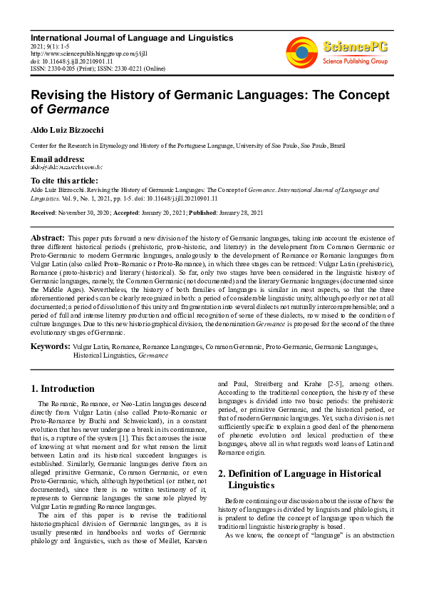 (PDF) Revising the History of Germanic Languages: The Concept of Germance