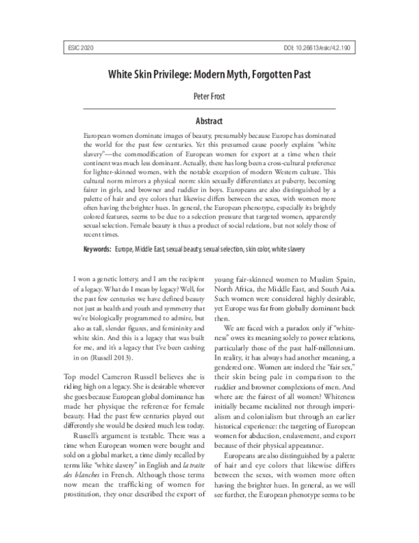 (PDF) White Skin Privilege: Modern Myth, Forgotten Past