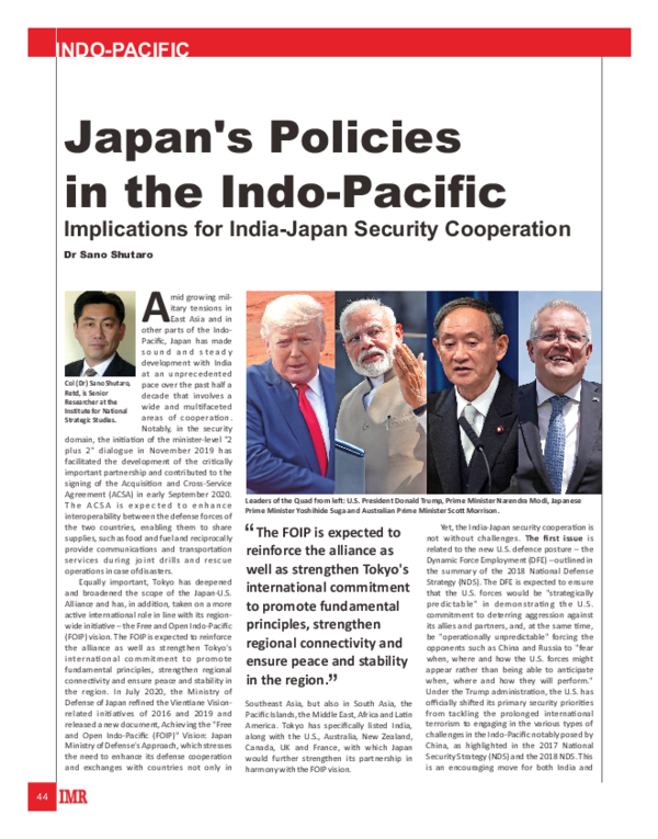 (PDF) Japan's Policies in the Indo Pacific Implications for India Japan ...