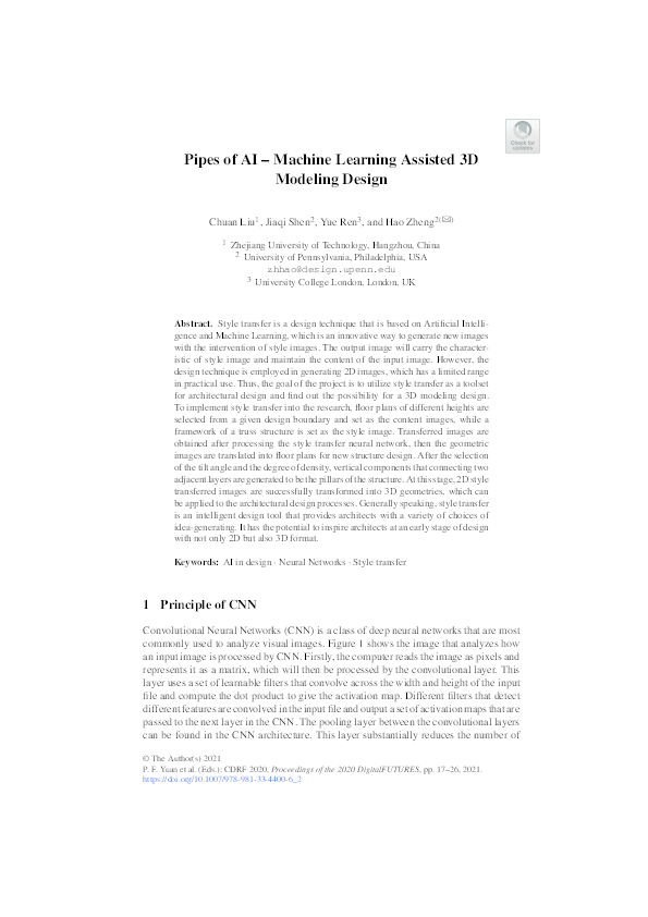 (PDF) Pipes of AI - Machine Learning Assisted 3D Modeling Design