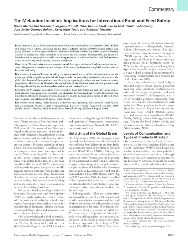 (PDF) The Melamine Incident: Implications for International Food and ...