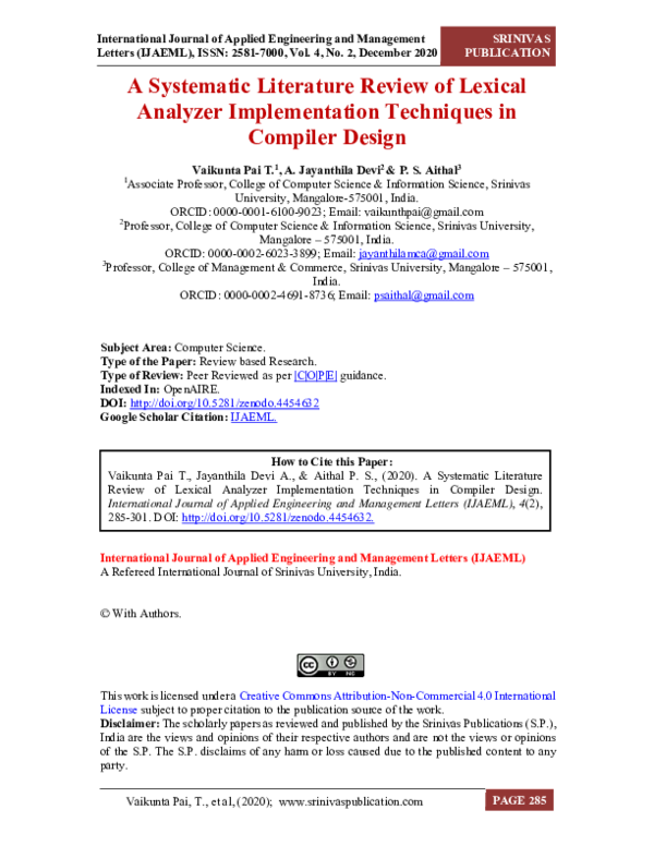 (PDF) A Systematic Literature Review of Lexical Analyzer Implementation ...