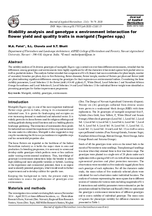 (PDF) Stability analysis and genotype x environment interaction for ...