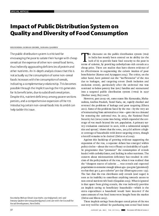 (PDF) Impact of Public Distribution System on Quality and Diversity of ...