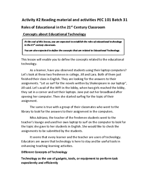 (PDF) Activity #2 Reading material and activities PEC 101 Batch 31 ...
