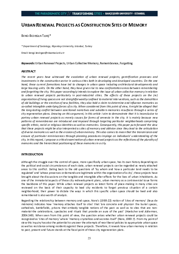 (PDF) Urban Renewal Projects as Construction Sites of Memory