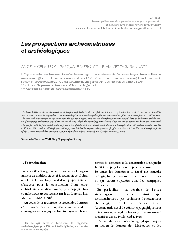 (PDF) AOUAM I Rapport préliminaire de la première campagne de ...