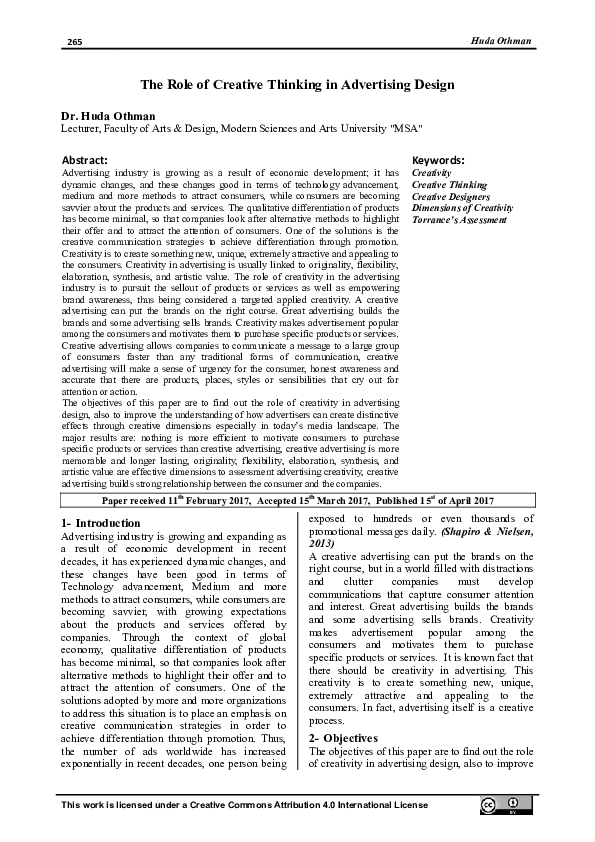 (PDF) The Role of Creative Thinking in Advertising Design