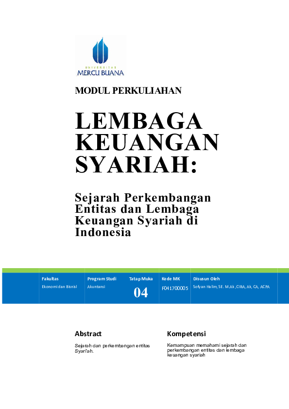 (DOC) LEMBAGA KEUANGAN SYARIAH: Sejarah Perkembangan Entitas dan ...