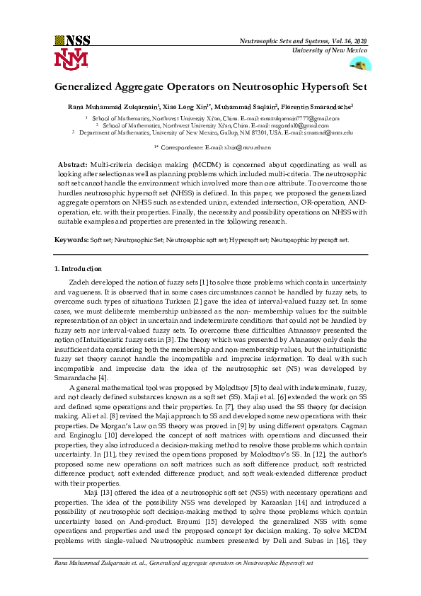 (PDF) Generalized aggregate operators on Neutrosophic Hypersoft set