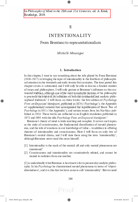 (PDF) Intentionality: From Brentano to Representationalism