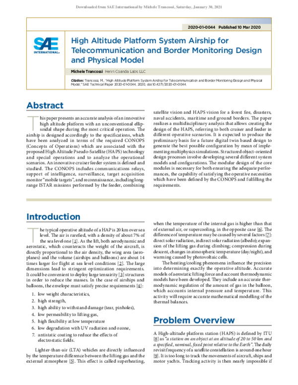 (PDF) High Altitude Platform System Airship for Telecommunication and ...