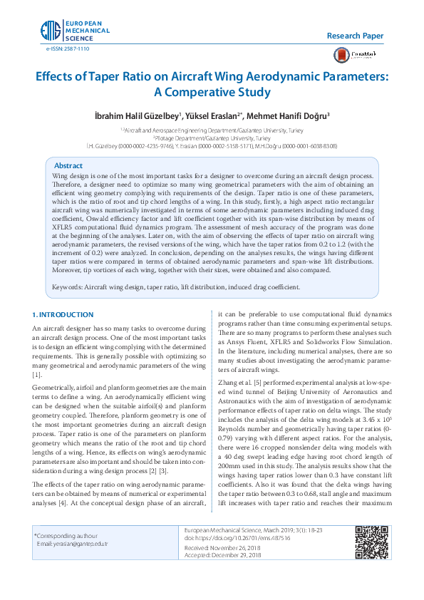 (PDF) Effects of Taper Ratio on Aircraft Wing Aerodynamic Parameters: A ...