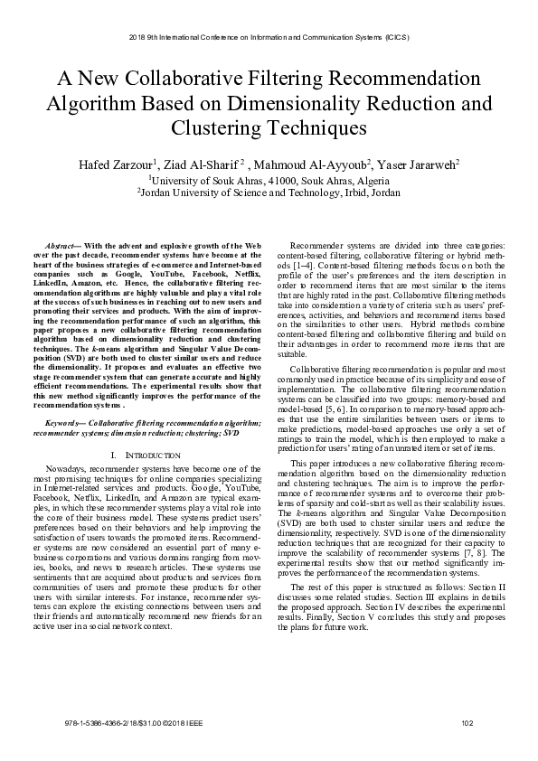 Pdf A New Collaborative Filtering Recommendation Algorithm Based On