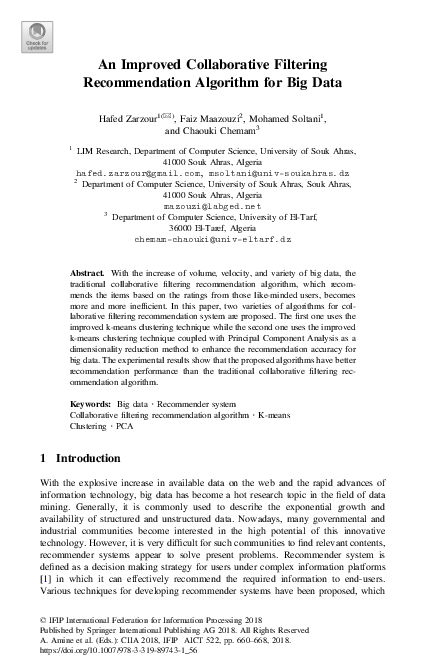 (PDF) An Improved Collaborative Filtering Recommendation Algorithm for ...