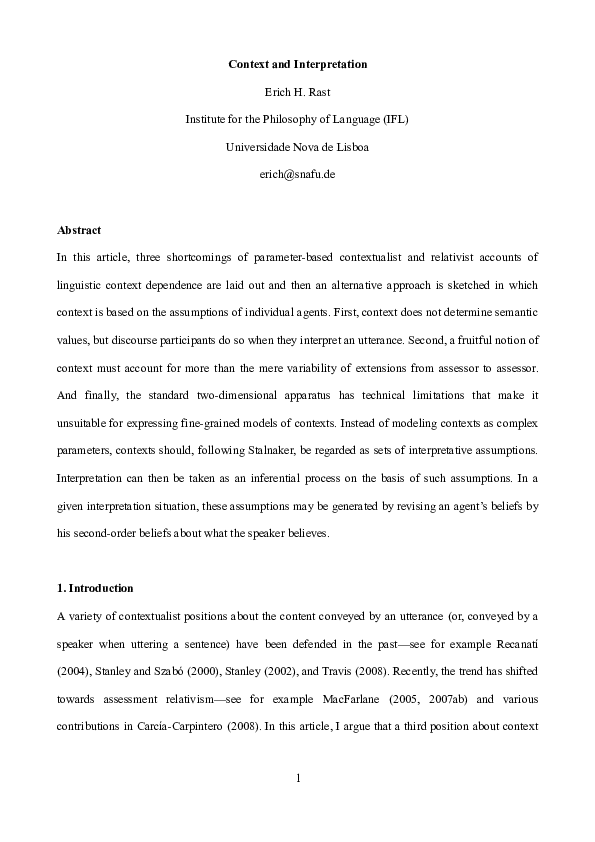 (PDF) Context and interpretation