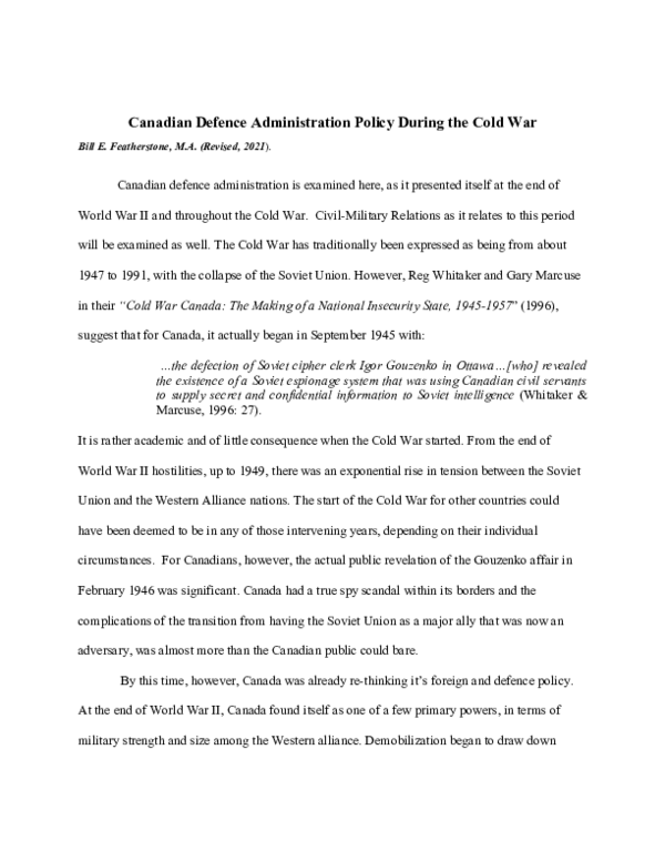 (PDF) Canadian Defence Administration Policy During the Cold War ...