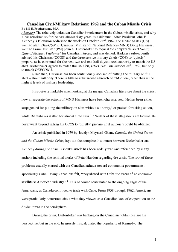 (PDF) Canadian Civil-Military Relations: 1962 and the Cuban Missile Crisis