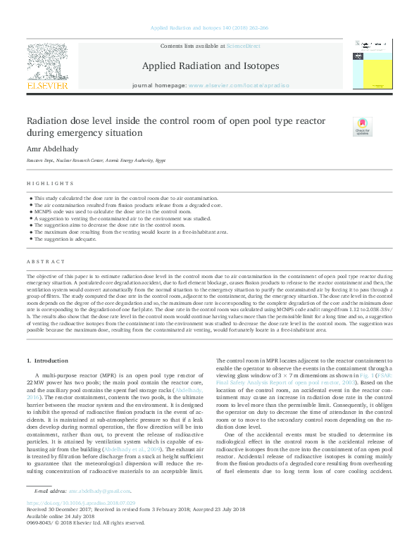 (PDF) Radiation dose level inside the control room of open pool type ...