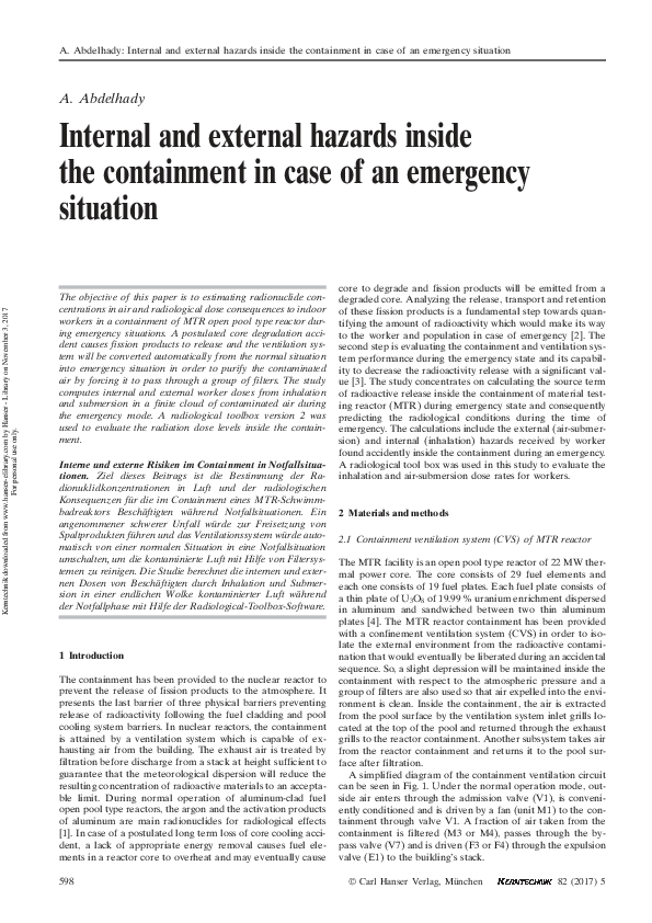 (PDF) Internal and external hazards inside the containment in case of ...