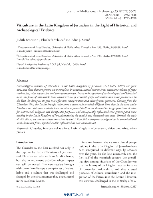 (PDF) Viticulture in the Latin Kingdom of Jerusalem in the Light of ...