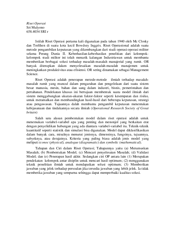(PDF) Operasi Riset