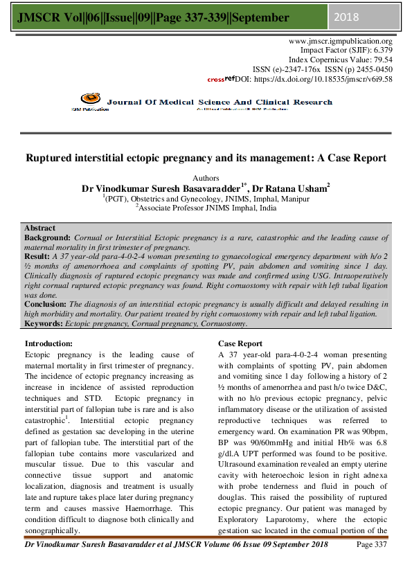 (PDF) Ruptured interstitial ectopic pregnancy and its management: A ...