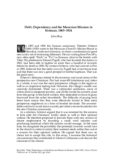 (PDF) Debt, Dependency and the Moravian Mission in Kinnaur, 1865-1924.