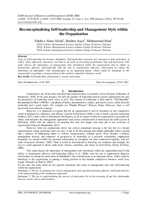(PDF) Reconceptualising Self-leadership and Management Style within the ...