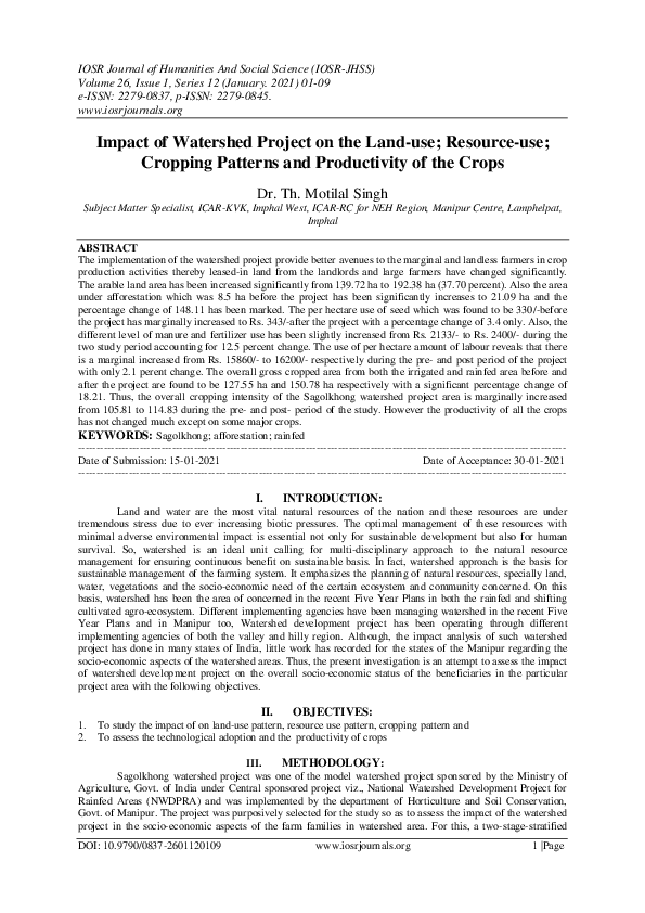 (PDF) Impact of Watershed Project on the Land-use; Resource-use ...