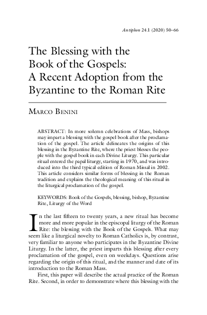 (PDF) Marco Benini, The Blessing with the Book of the Gospels: A Recent ...