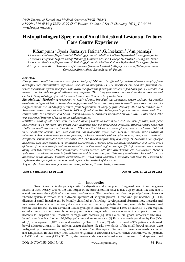 (PDF) Histopathological Spectrum of Small Intestinal Lesions a Tertiary ...