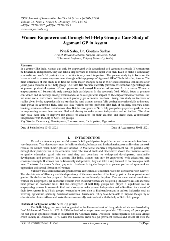 (PDF) Women Empowerment through Self-Help Group a Case Study of Agomani ...