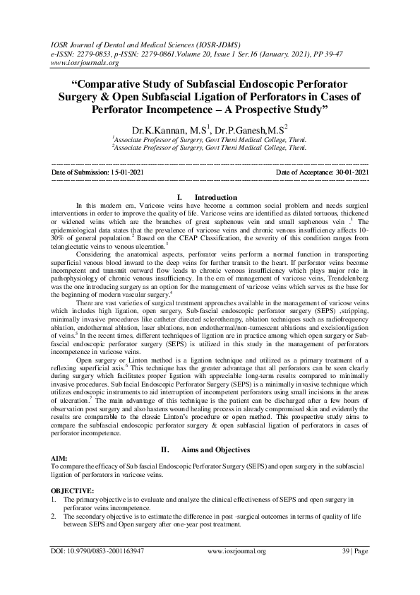 (PDF) "Comparative Study of Subfascial Endoscopic Perforator Surgery ...