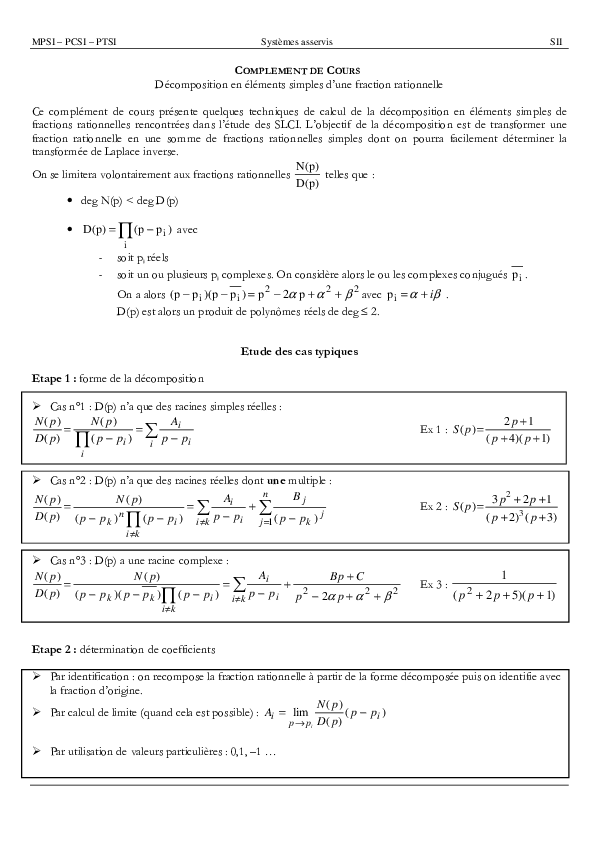 (PDF) Décomposition en éléments simples