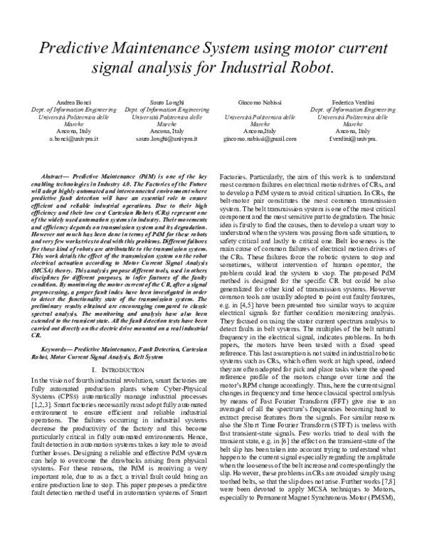 (PDF) Predictive Maintenance System using motor current signal analysis ...