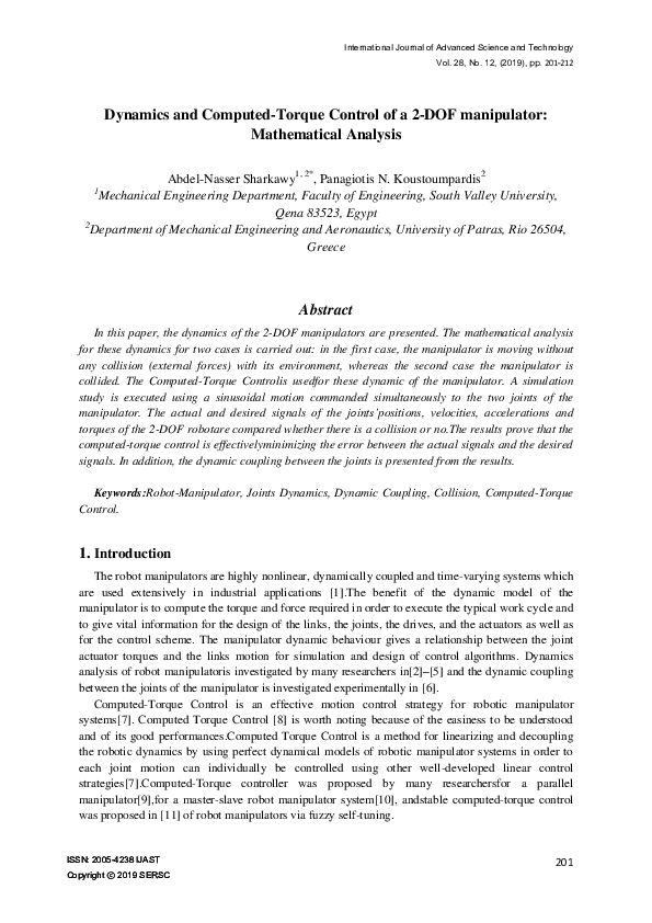 (PDF) Dynamics and Computed-Torque Control of a 2-DOF manipulator: Mathematical Analysis