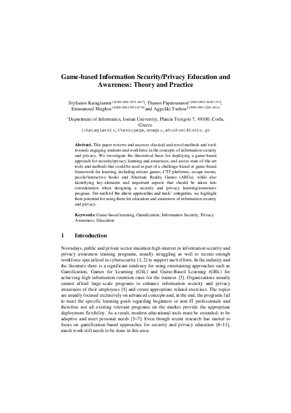 (PDF) Game-Based Information Security/Privacy Education and Awareness ...